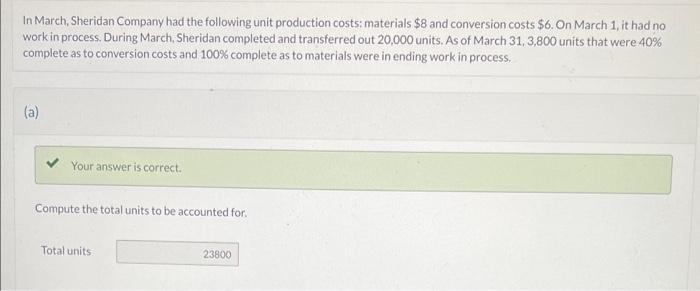 Solved In March, Sheridan Company had the following unit | Chegg.com