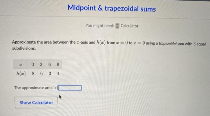 Solved Midpoint & trapezoidal sums You might need: | Chegg.com