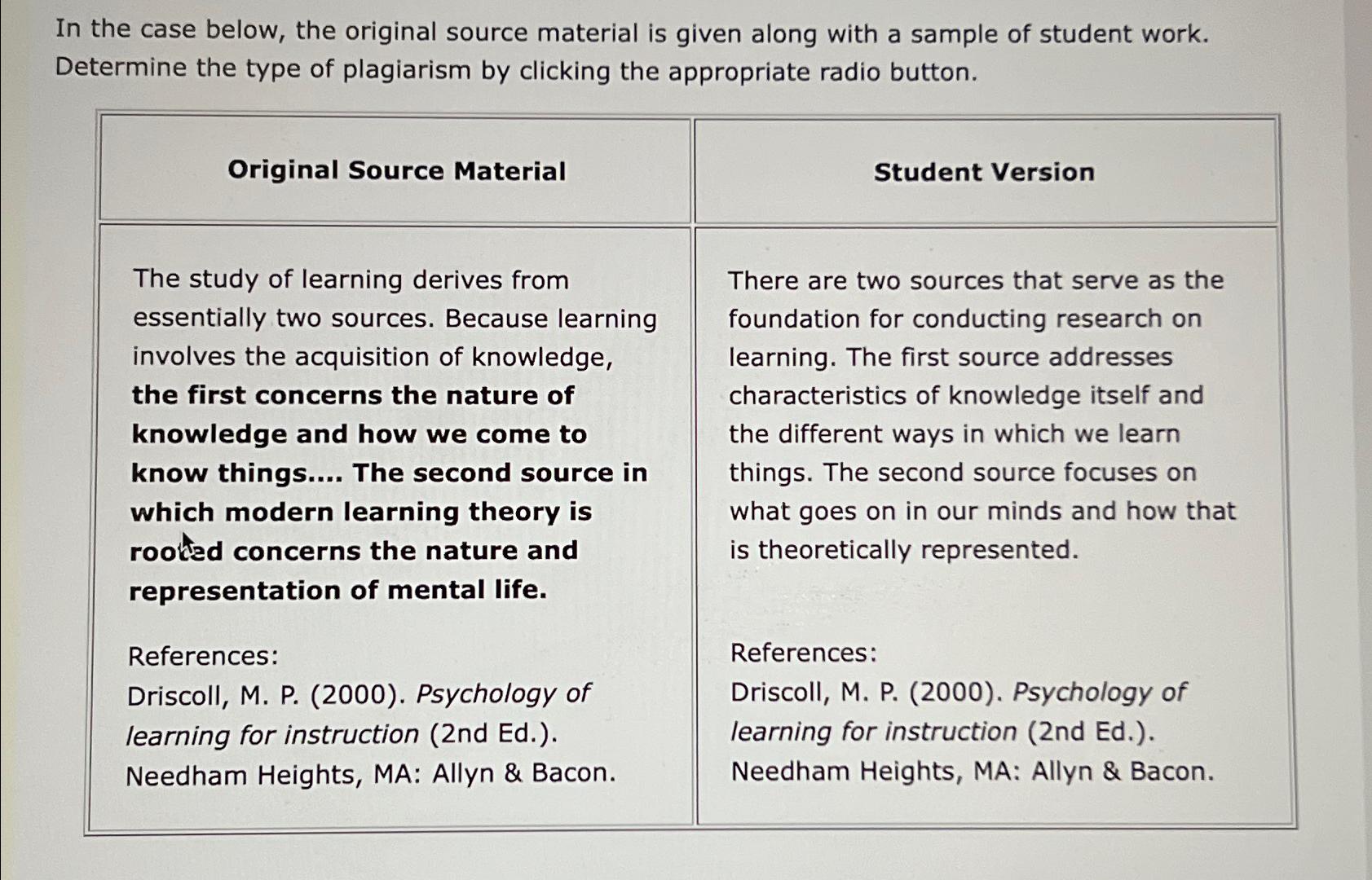 Solved In the case below, the original source material is | Chegg.com