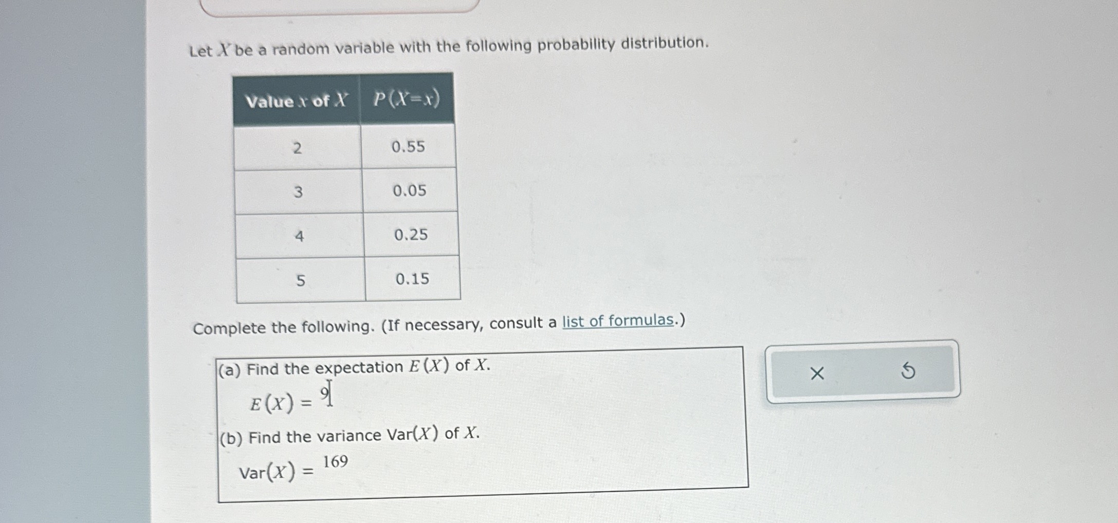 Solved Let x ﻿be a random variable with the following | Chegg.com