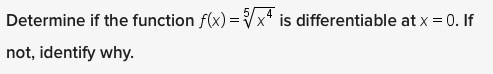 Solved Determine if the function f(x)=x45 ﻿is differentiable | Chegg.com