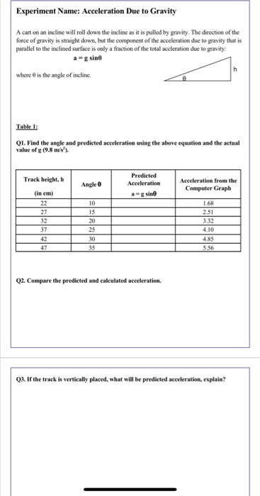 Solved Experiment Name: Acceleration Due to Gravity A cart | Chegg.com