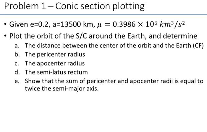Solved Problem 1 - Conic section plotting Given e=0.2, | Chegg.com