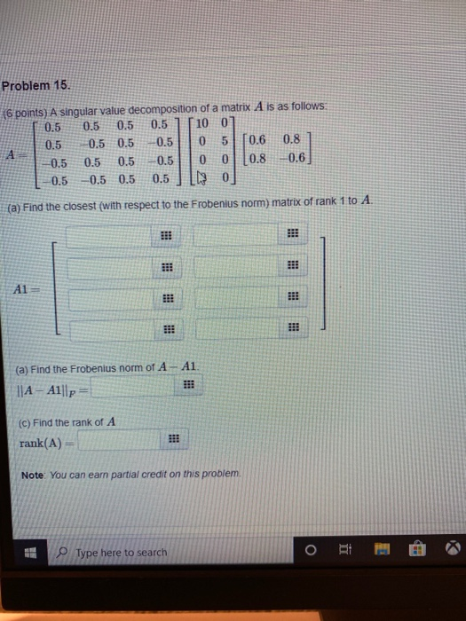 Solved Problem 15. 6 points) A singular value decomposition | Chegg.com