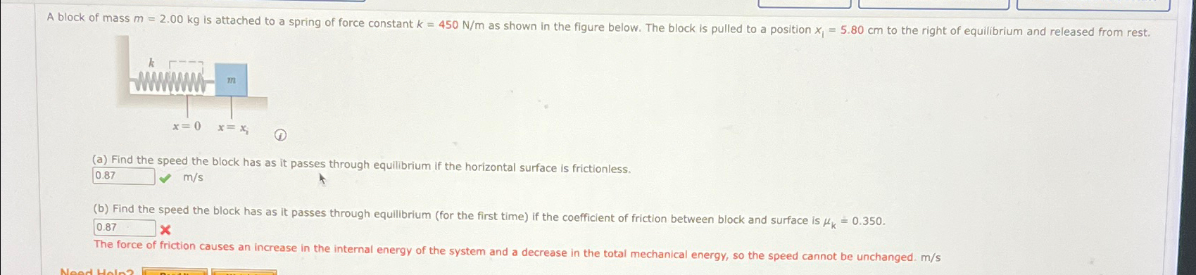Solved A block of mass m=2.00kg ﻿is attached to a spring of | Chegg.com
