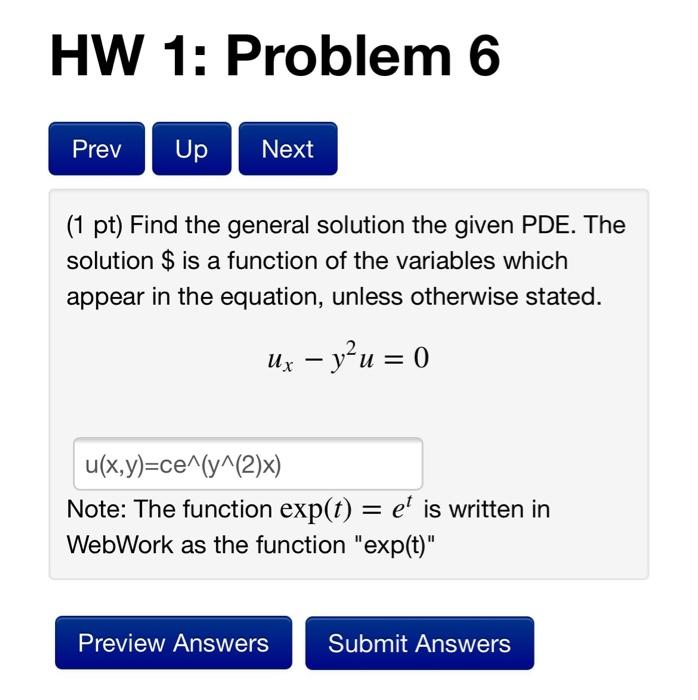 Solved (1 pt) Find the general solution the given PDE. The | Chegg.com