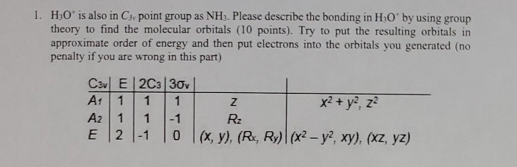 Solved Main question: Please describe the bonding of H3O+ by | Chegg.com