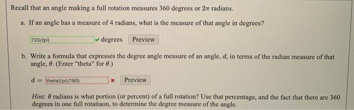 Solved Recall that an angle making a full rotation measures | Chegg.com