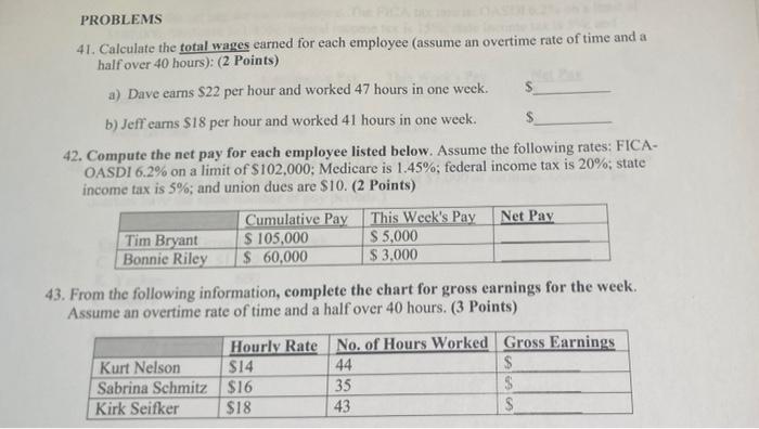 Solved PROBLEMS 41. Calculate the total wages earned for | Chegg.com