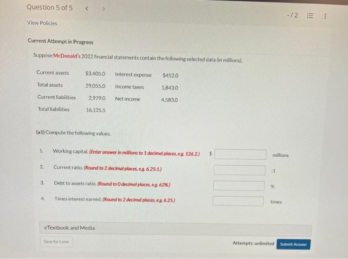 Solved Question 5 of 5 View Policies Current Attempt in | Chegg.com