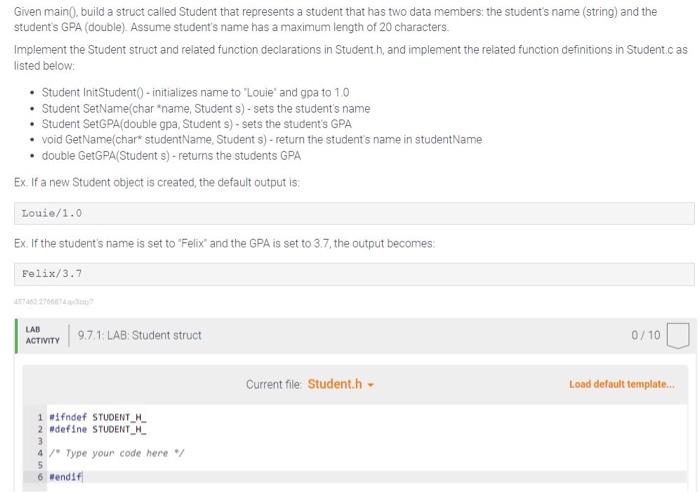 Solved Given maing, build a struct called Student that | Chegg.com