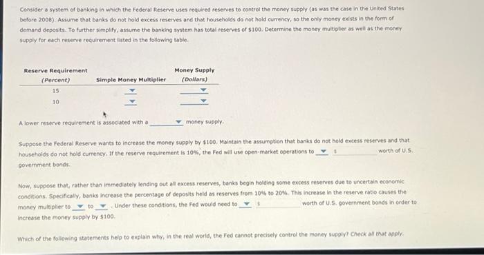 Solved Consider a system of banking in which the Federal | Chegg.com
