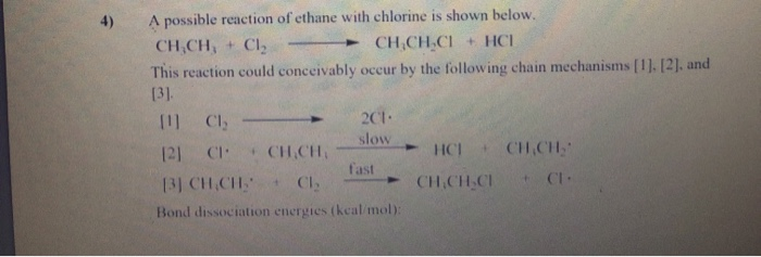 Solved A possible reaction of ethane with chlorine is shown | Chegg.com