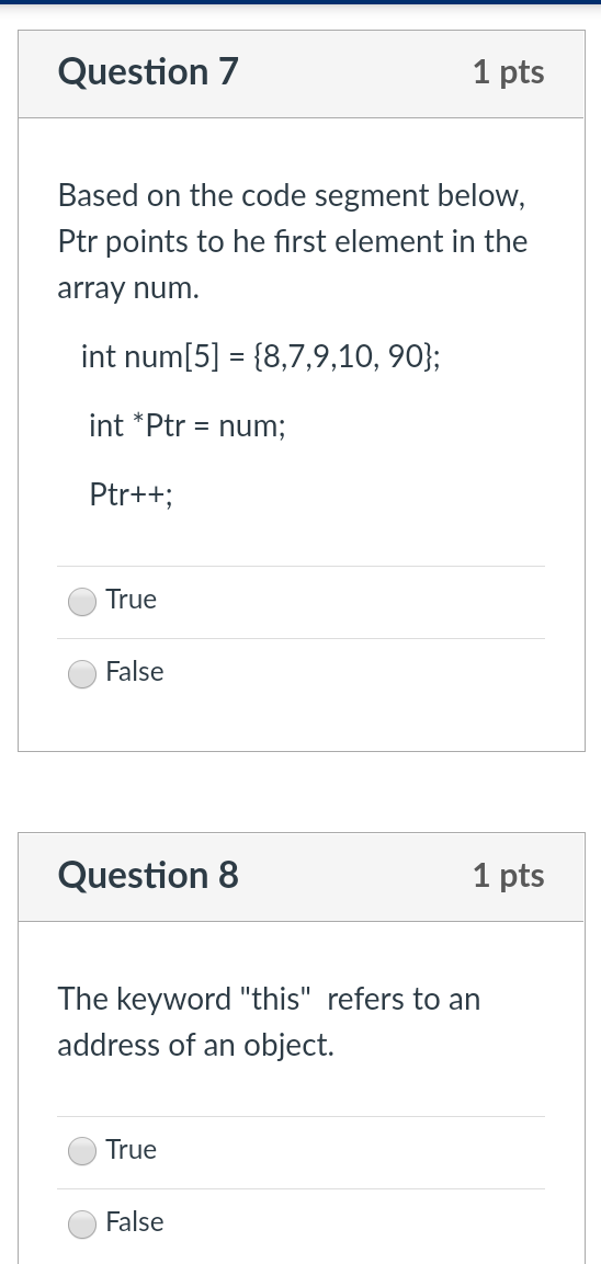 Solved Question 7 1 Pts Based On The Code Segment Below Ptr 