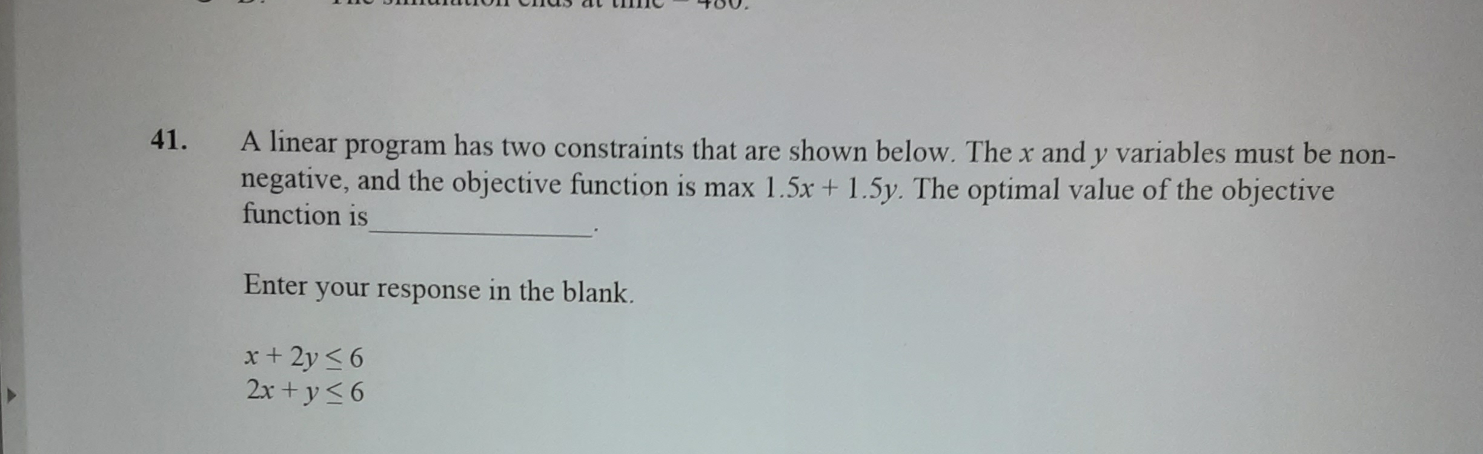 Solved A linear program has two constraints that are shown | Chegg.com
