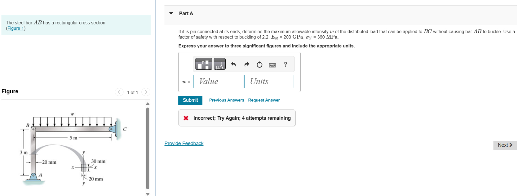 Solved Part AThe steel bar AB ﻿has a rectangular cross | Chegg.com