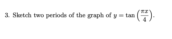 Solved Sketch two periods of the graph of y=tan(πx4). | Chegg.com