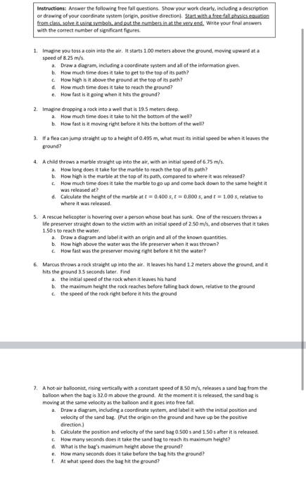 Solved Instructions: Answer the following free fall | Chegg.com