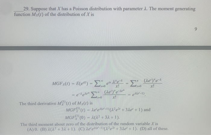 Solved _29. Suppose that X has a Poisson distribution with | Chegg.com