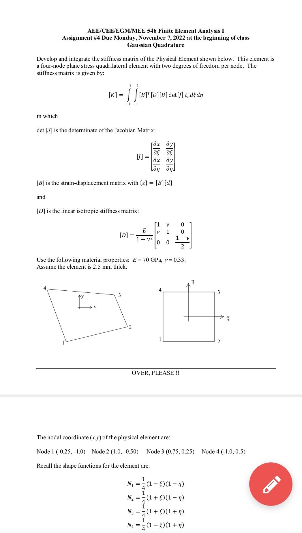 AEE/CEE/EGM/MEE 546 Finite Element Analysis I | Chegg.com