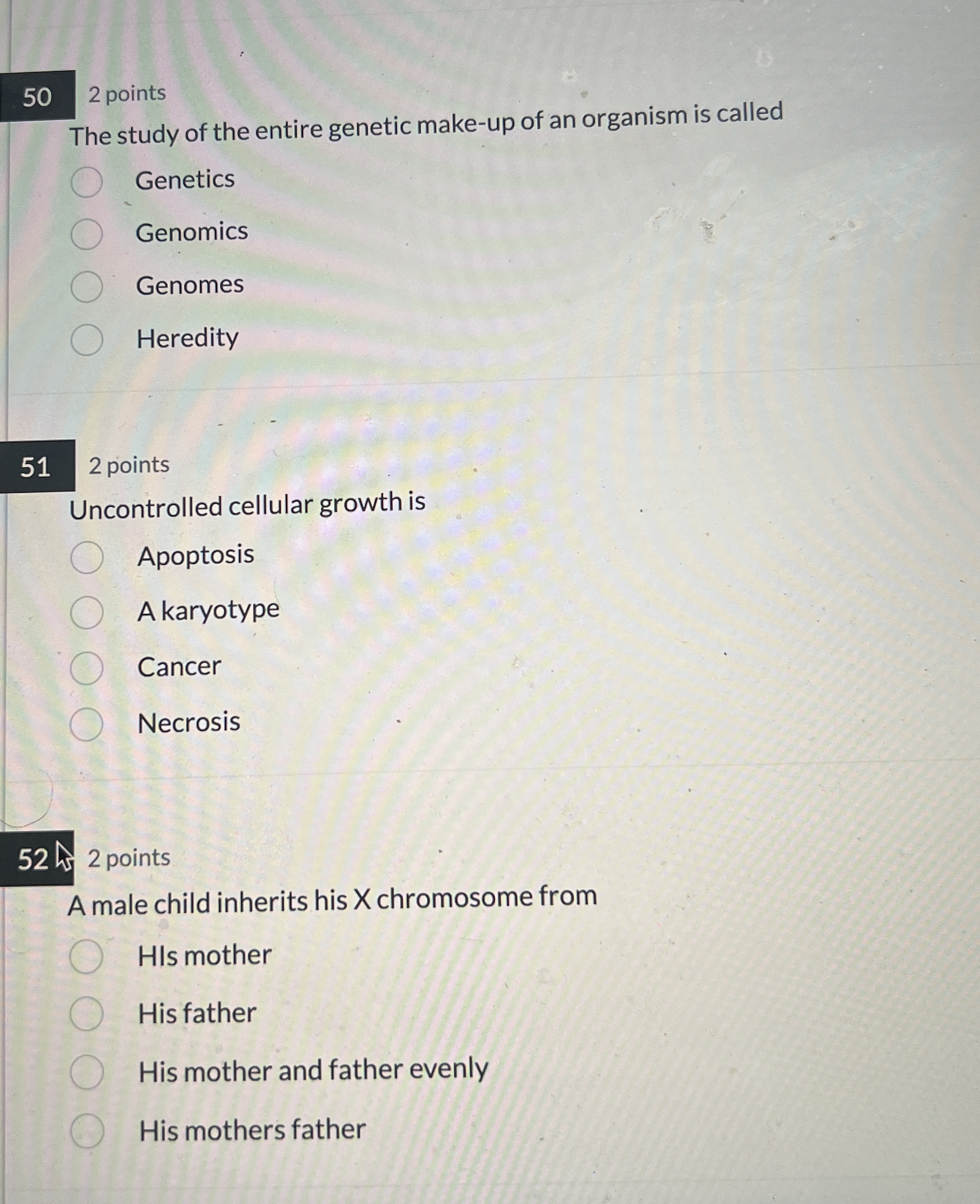 Solved 502 ﻿pointsThe study of the entire genetic make-up of | Chegg.com