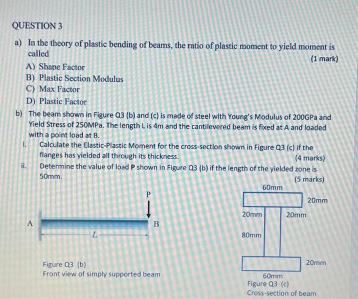 Solved QUESTION 3 a) In the theory of plastic bending of | Chegg.com