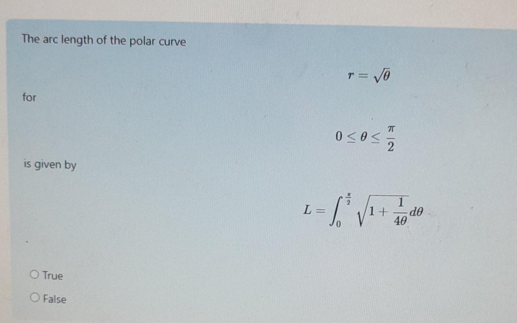 Solved The arc length of the polar curve r=θ for 0≤θ≤2π is | Chegg.com