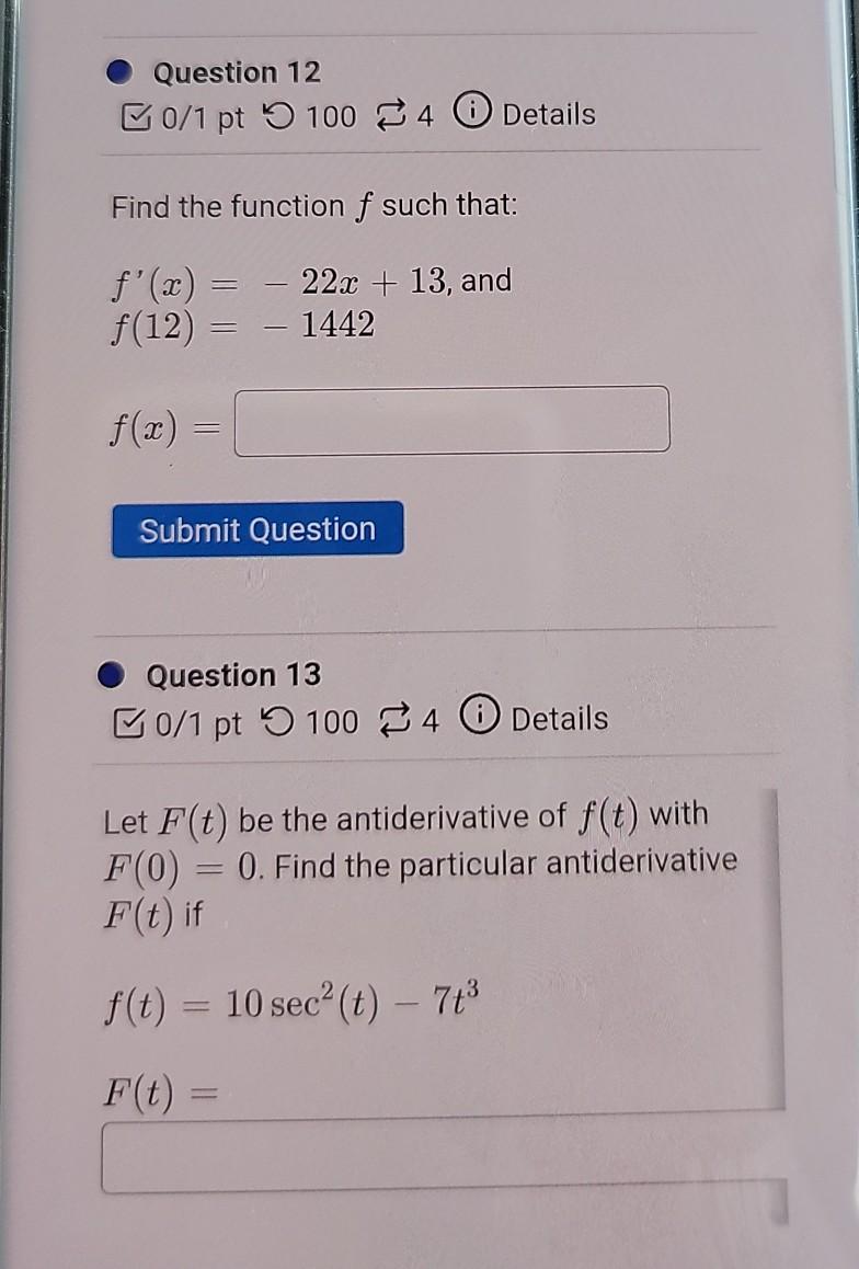 Solved Question 12 B0/1 pt 100 4 Details Find the function f | Chegg.com Solved Question 12 B0/1 pt 100 4 Details Find the function f | Chegg.com