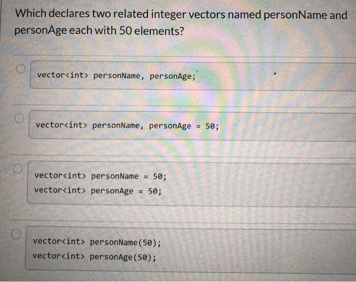 Solved Question 2 Which assigns the last vector element with | Chegg.com