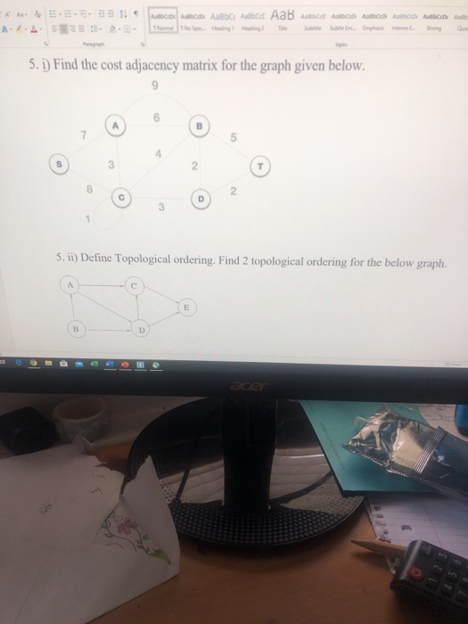 Solved EE A Aab E A 5. i) Find the cost adjacency matrix for | Chegg.com