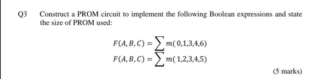 Solved Q3 Construct a PROM circuit to implement the | Chegg.com