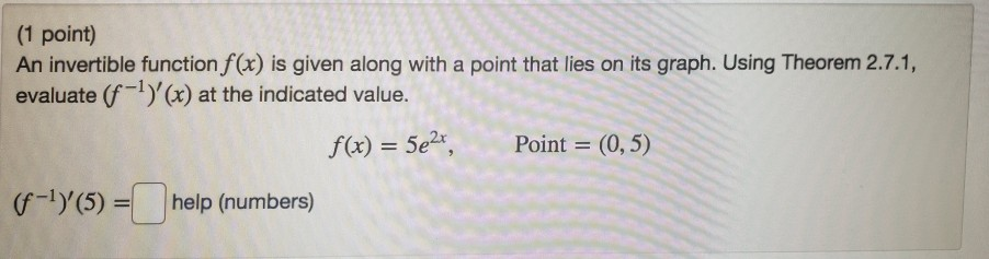 Solved (1 point) An invertible function f(x) is given along | Chegg.com