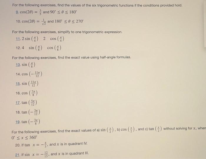 Solved COS COS For the following exercises, find the values | Chegg.com