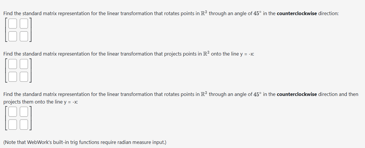 Solved Find the standard matrix representation for the | Chegg.com