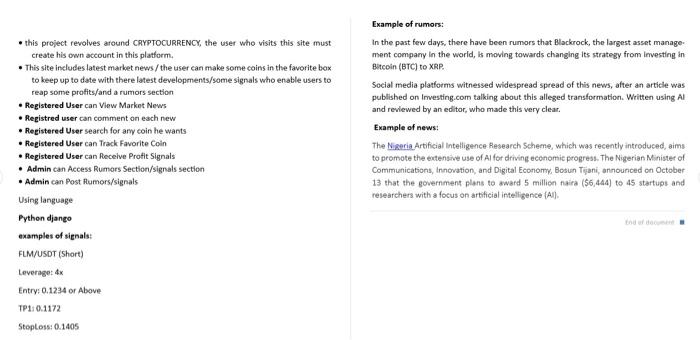 Solved Example of rumors: - this project revolves around | Chegg.com