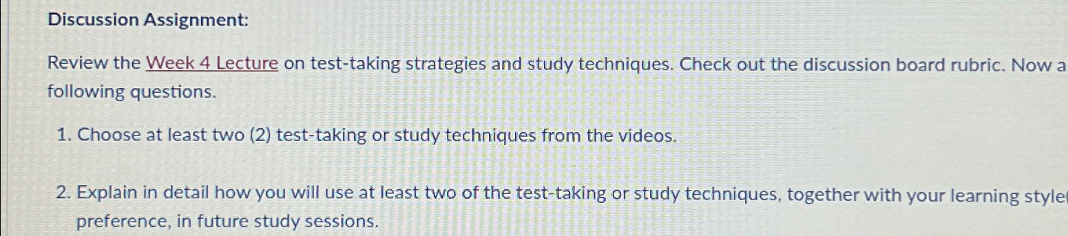 Solved Discussion Assignment:Review the Week 4 ﻿Lecture on | Chegg.com