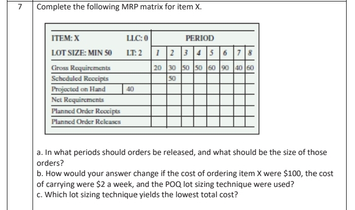 Solved \table[[7,Complete the following MRP matrix for item | Chegg.com