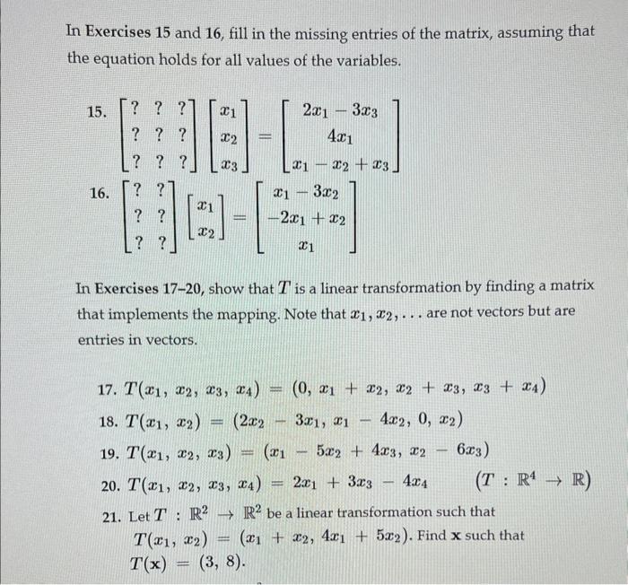 Solved In Exercises 15 and 16 , fill in the missing entries | Chegg.com