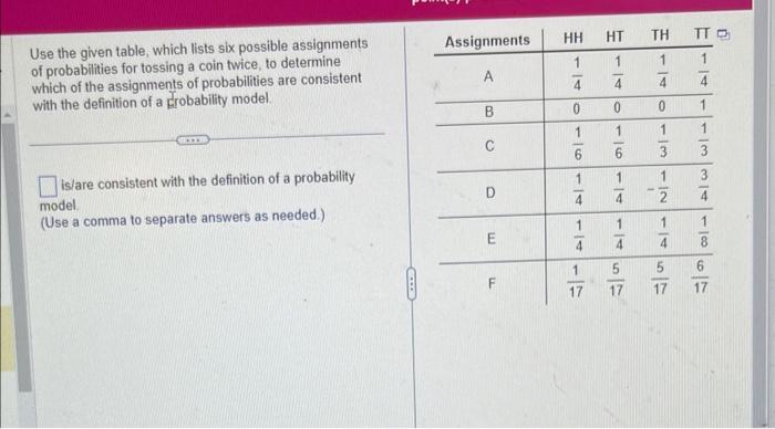 Solved Use the given table, which lists six possible | Chegg.com