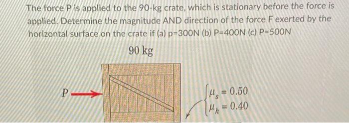Solved The force P is applied to the 90-kg crate, which is | Chegg.com