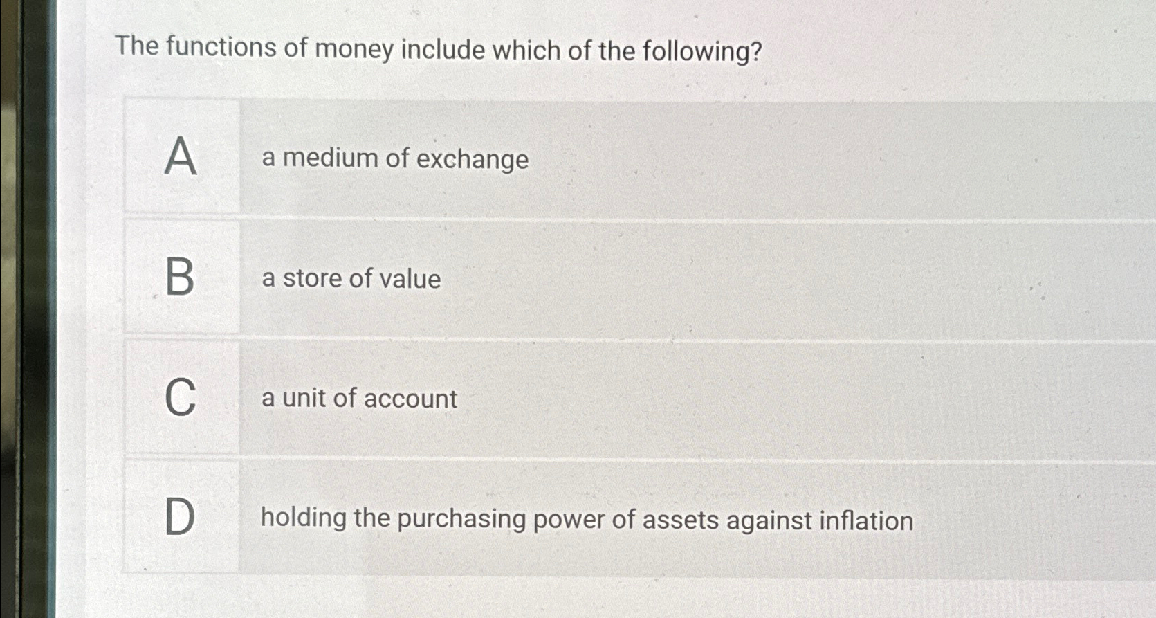 Solved The functions of money include which of the | Chegg.com
