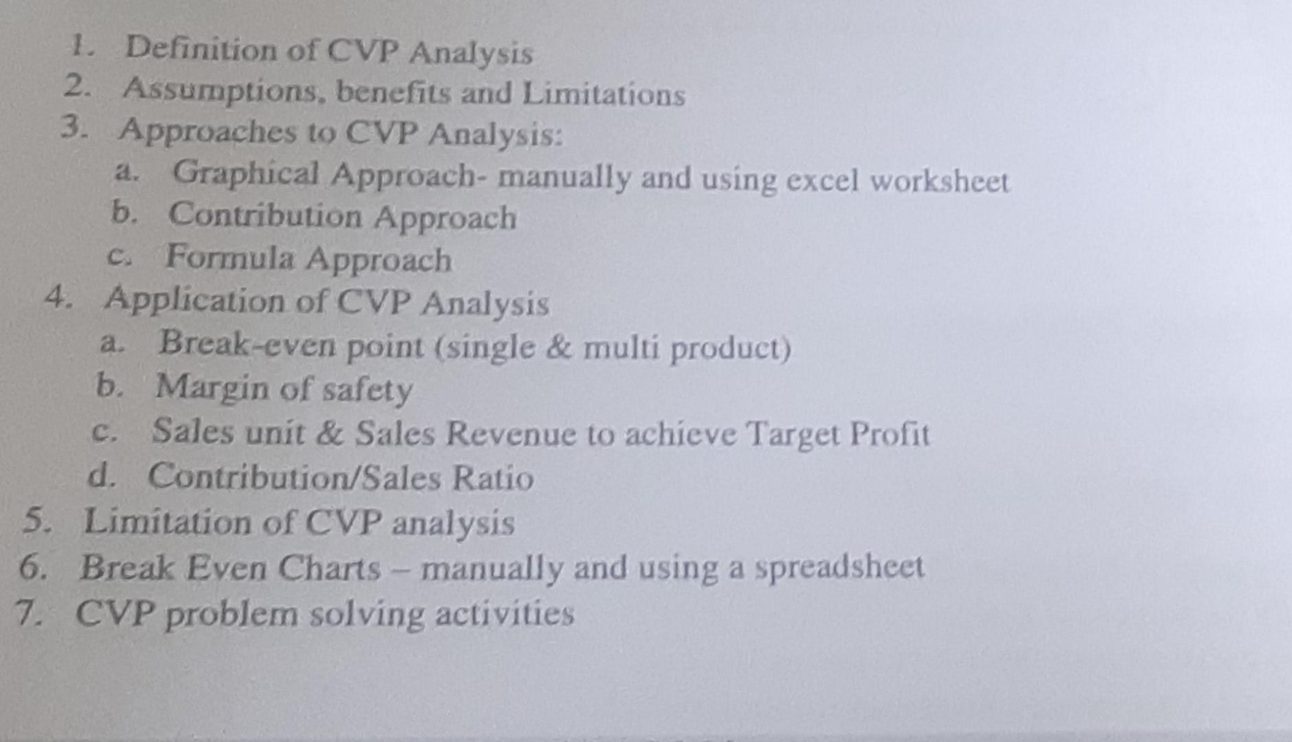 Solved 1. Definition of CVP Analysis 2. Assumptions, | Chegg.com
