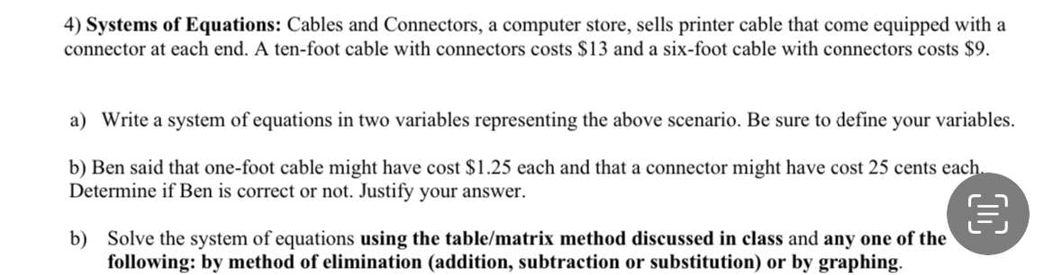 Solved Systems of Equations: Cables and Connectors, a | Chegg.com