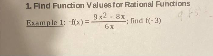 Solved 1. Find Function Values for Rational Functions. i | Chegg.com
