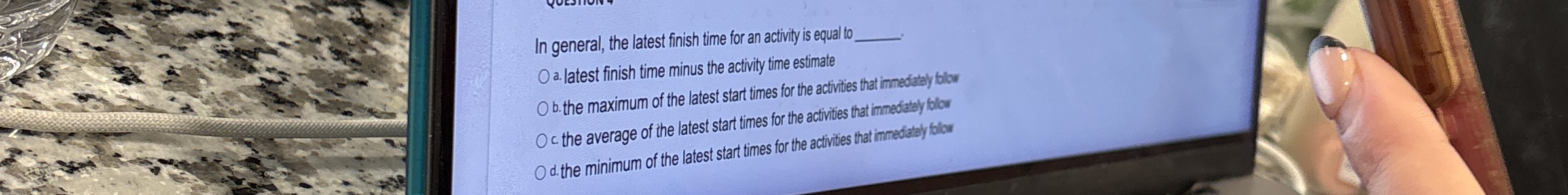 Solved In general, the latest finish time for an activity is | Chegg.com