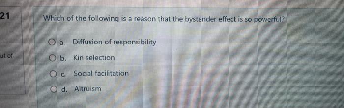 Solved Which of the following is a reason that the bystander | Chegg.com