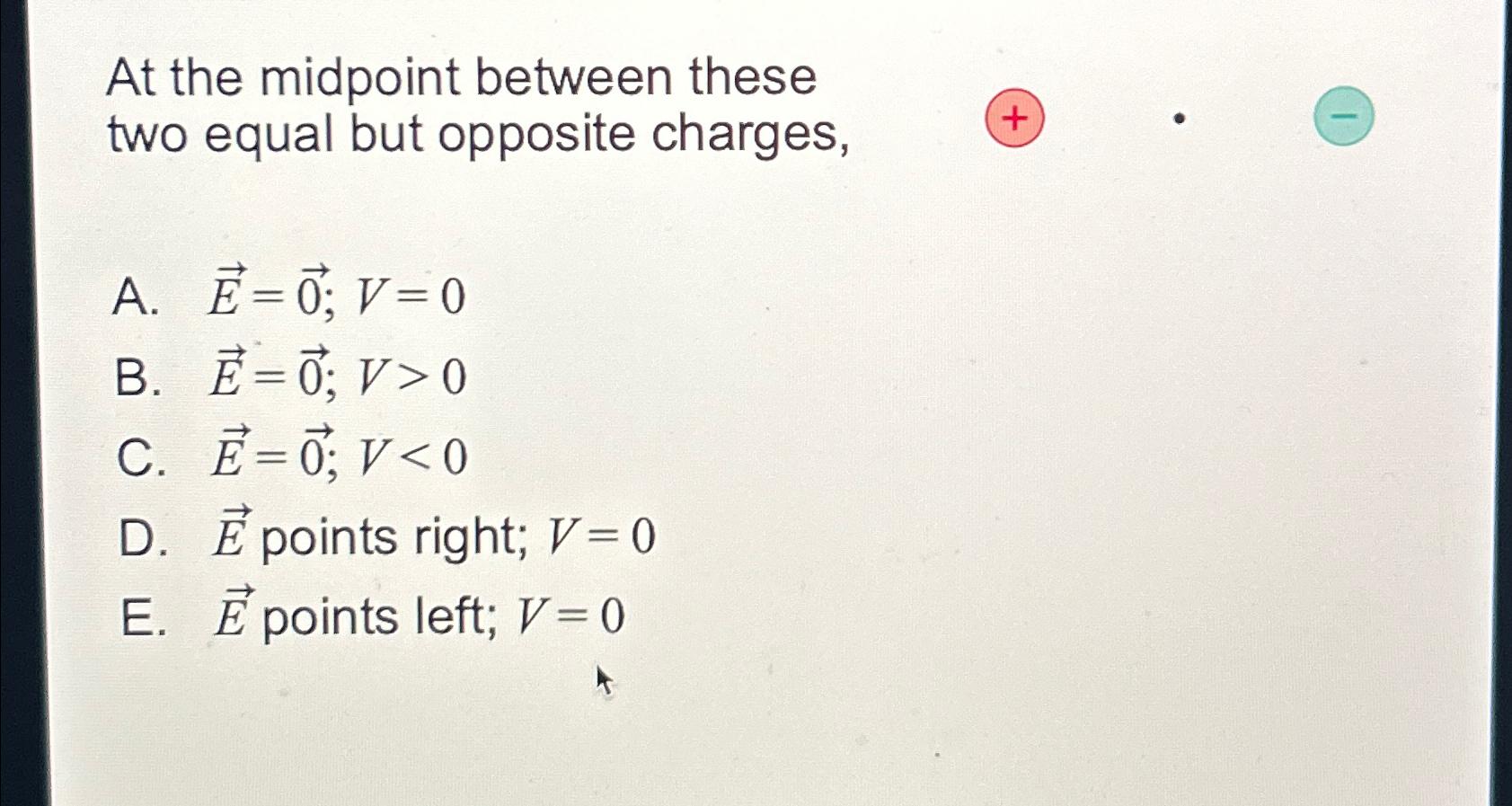 Solved At the midpoint between these two equal but opposite | Chegg.com