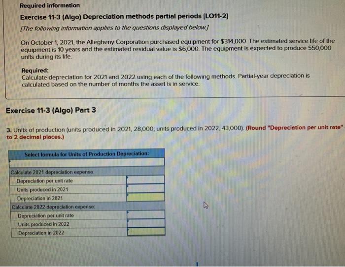 Solved Required information Exercise 11-3 (Algo) | Chegg.com