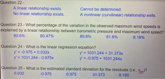Solved Question 22- A linear relationship exists. No linear | Chegg.com