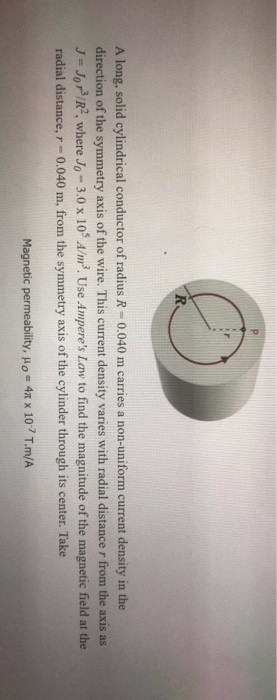 Solved A long, solid cylindrical conductor of radius R | Chegg.com